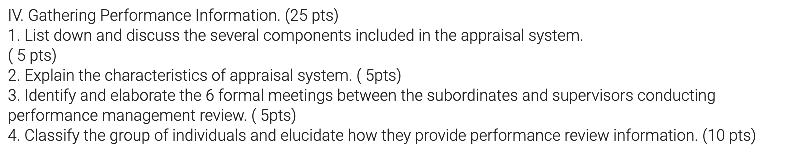 Solved IV. Gathering Performance Information. (25 pts) 1. | Chegg.com