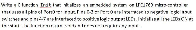 Solved Write a C function Init that initializes an embedded | Chegg.com