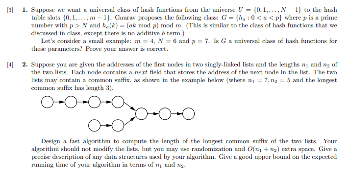 Solved 1. Suppose we want a universal class of hash | Chegg.com