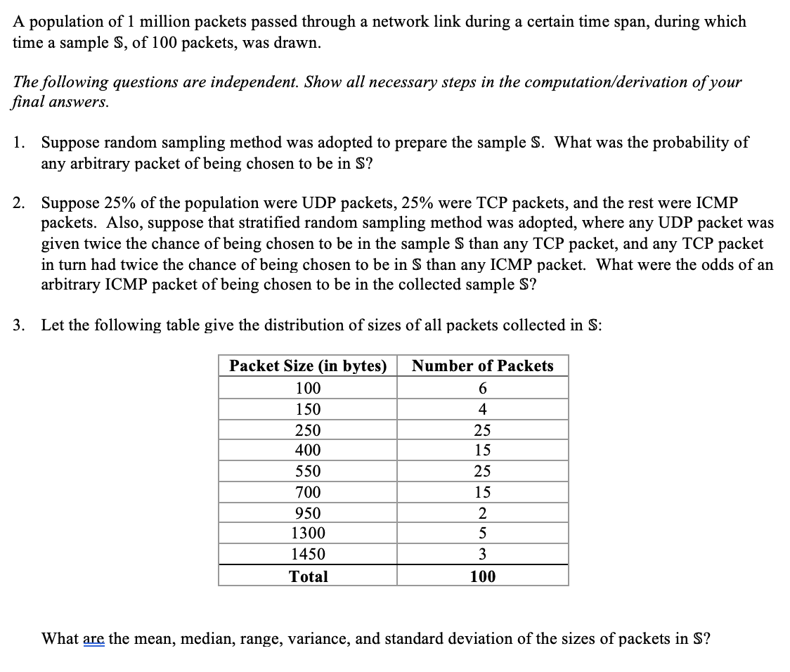 A population of 1 million packets passed through a | Chegg.com