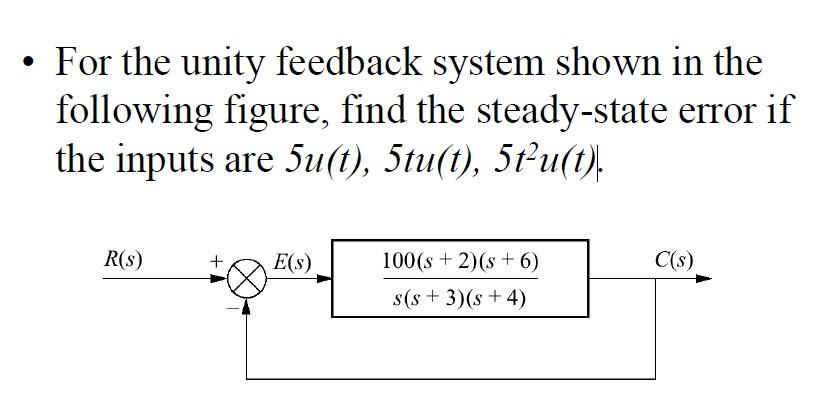 Solved For the unity feedback system shown in the following | Chegg.com