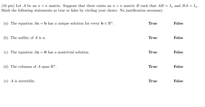 Solved 4. (10 pts) Let A be an n × n matrix. Suppose that | Chegg.com