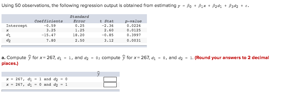 Solved Using 50 observations, the following regression | Chegg.com
