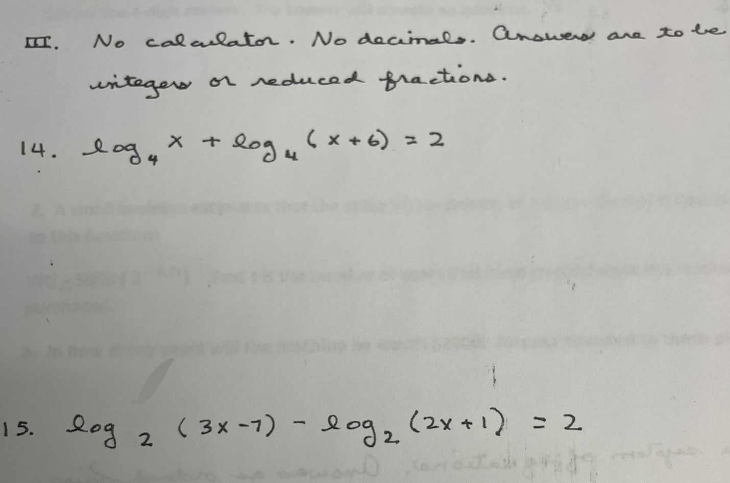 Solved No calculator. No decimals. Answers are to be | Chegg.com