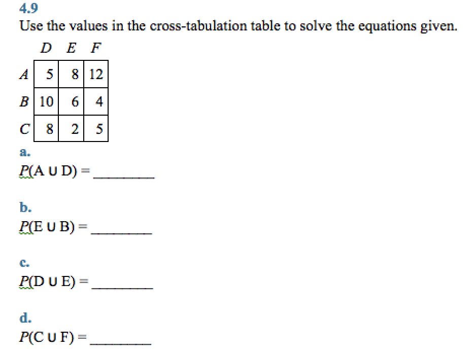 Solved 4.9 Use the values in the cross-tabulation table to | Chegg.com