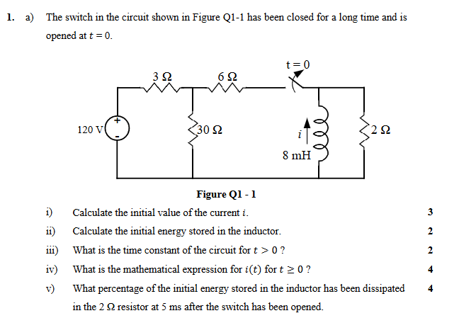 Solved 1. ﻿a) ﻿The switch in the circuit shown in Figure | Chegg.com
