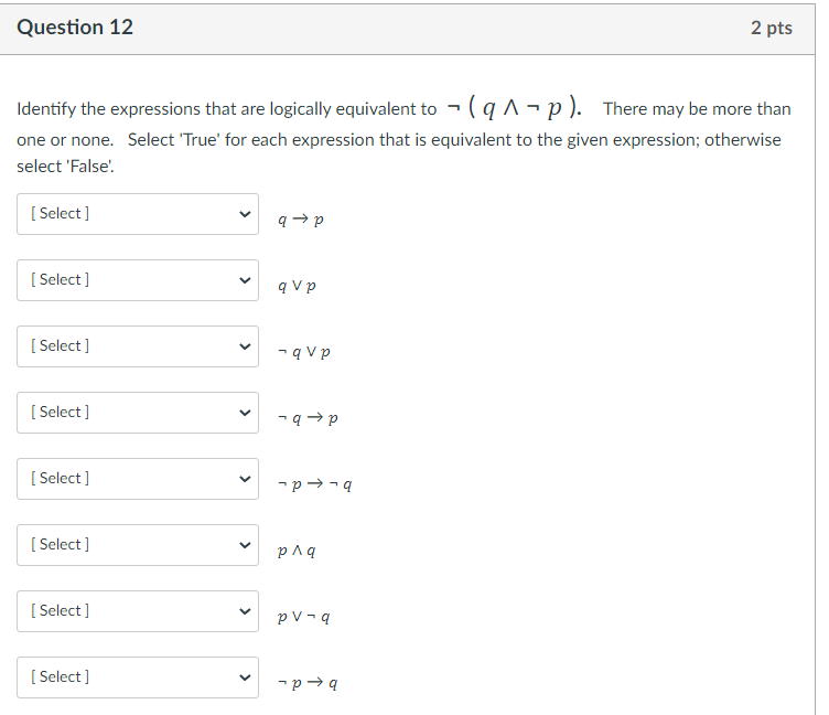 Solved Identify the expressions that are logically | Chegg.com
