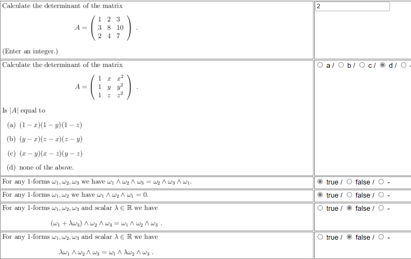 Solved Calculate the determinant of the matrix | Chegg.com