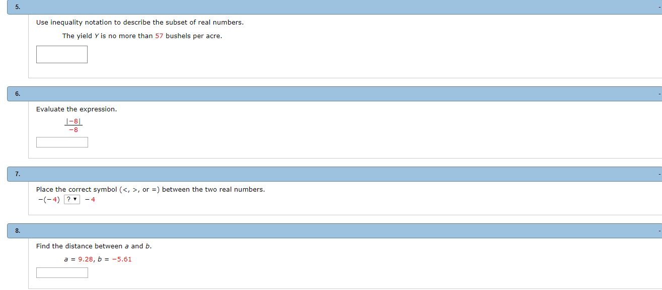 Solved Use inequality notation to describe the subset of | Chegg.com