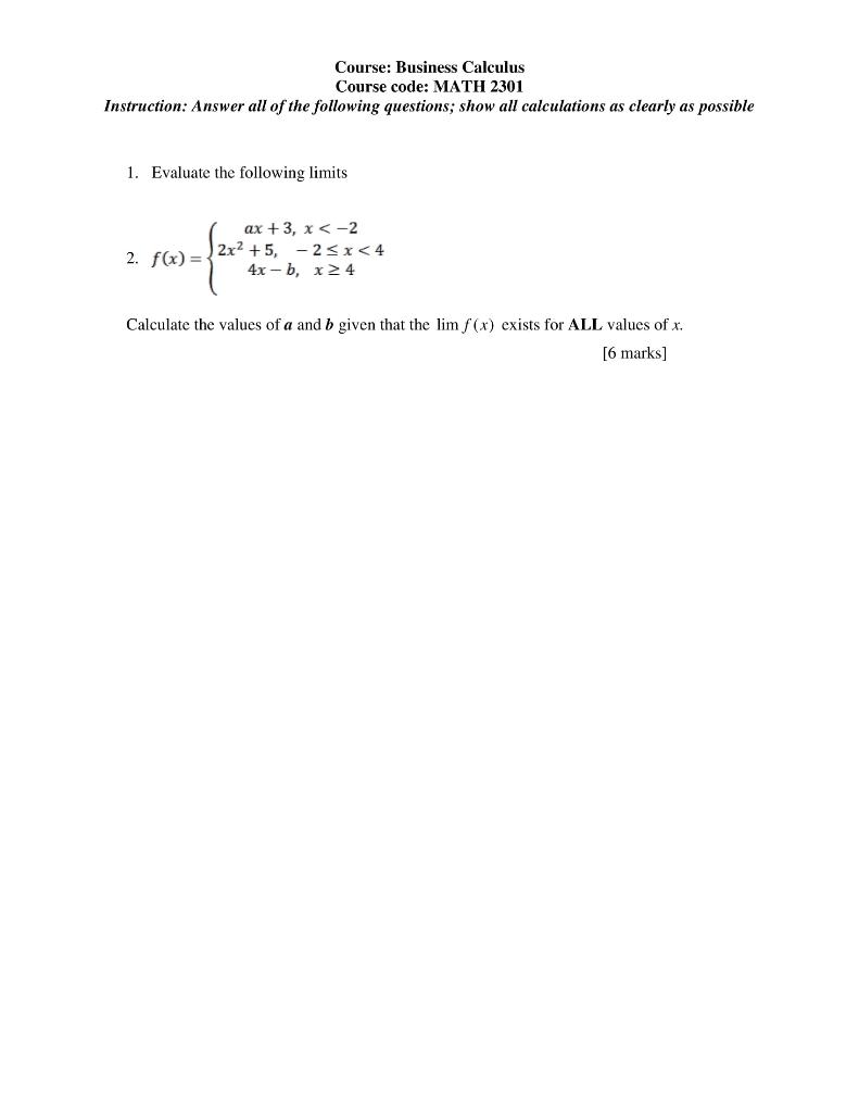 Solved Course: Business Calculus Course code: MATH 2301 | Chegg.com