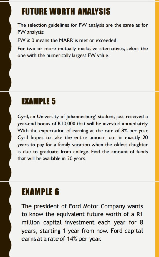 Solved FUTURE WORTH ANALYSIS The selection guidelines for FW | Chegg.com