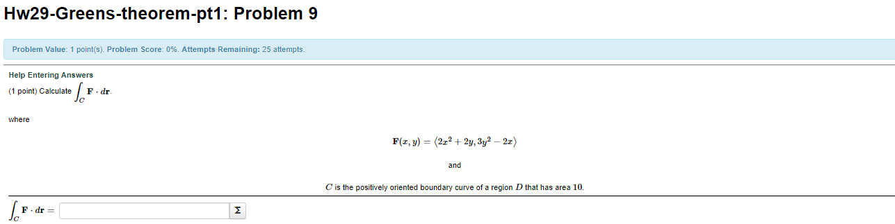Solved Hw29-Greens-theorem-pt1: Problem 9 Problem Value: 1 | Chegg.com