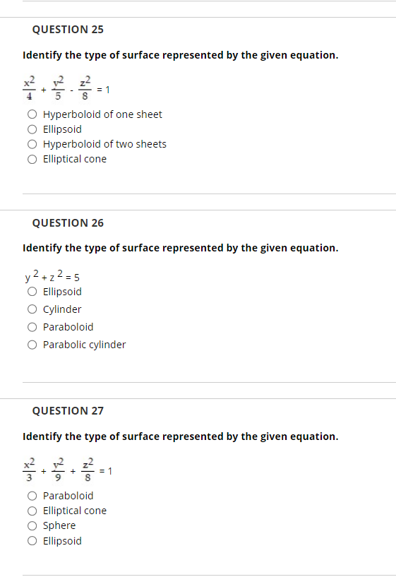 Solved Identify the type of surface represented by the given | Chegg.com