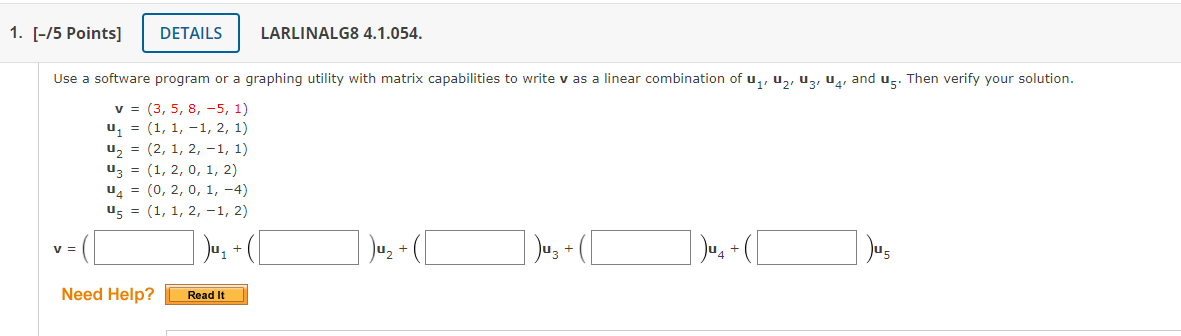 Solved 1. [-15 Points] DETAILS LARLINALG8 4.1.054. Use a | Chegg.com
