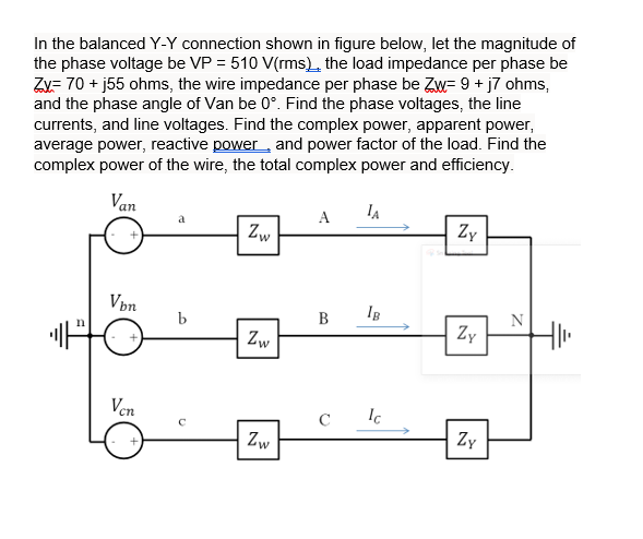 Solved In the balanced Y-Y connection shown in figure below, | Chegg.com