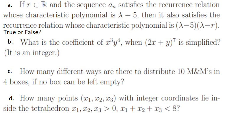 Solved If r ER and the sequence an satisfies the recurrence | Chegg.com