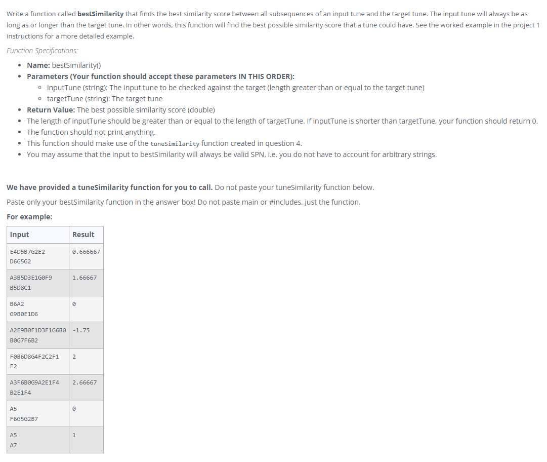 Write a function called bestSimilarity that finds the | Chegg.com