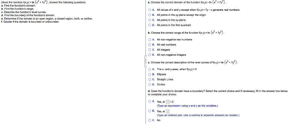 Solved A Choose The Correct Domain Of The Function F X Y
