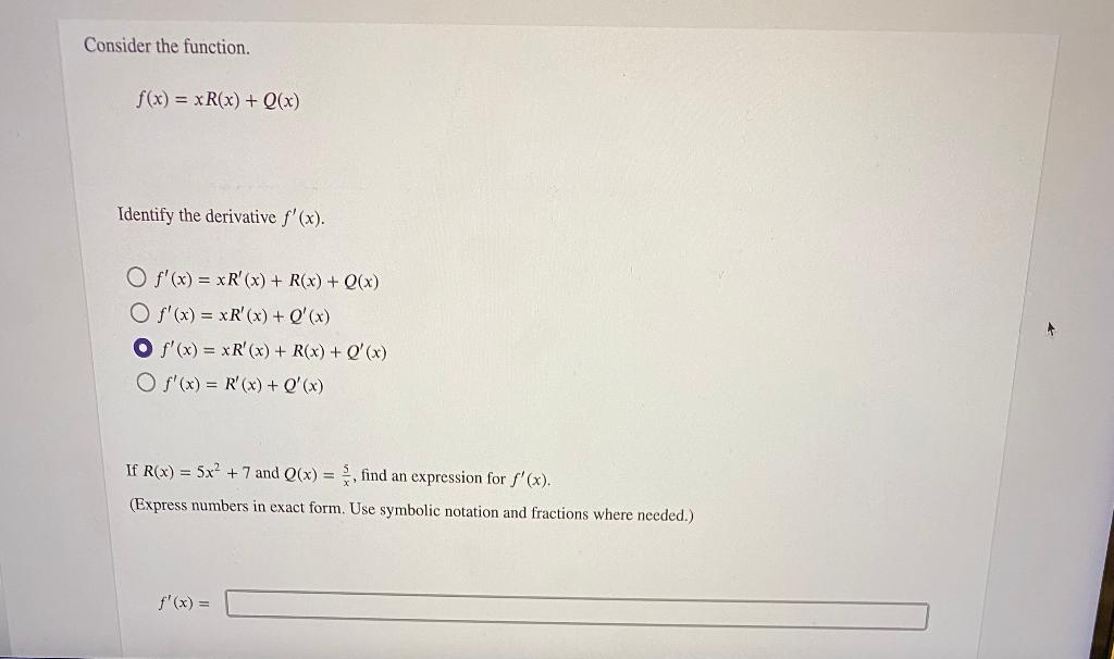 Solved Consider the function. 𝑓(𝑥)=𝑥𝑅(𝑥)+𝑄(𝑥) | Chegg.com