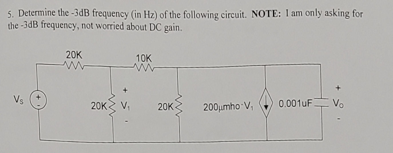 Solved Determine the -3dB frequency (in Hz) of the following | Chegg.com