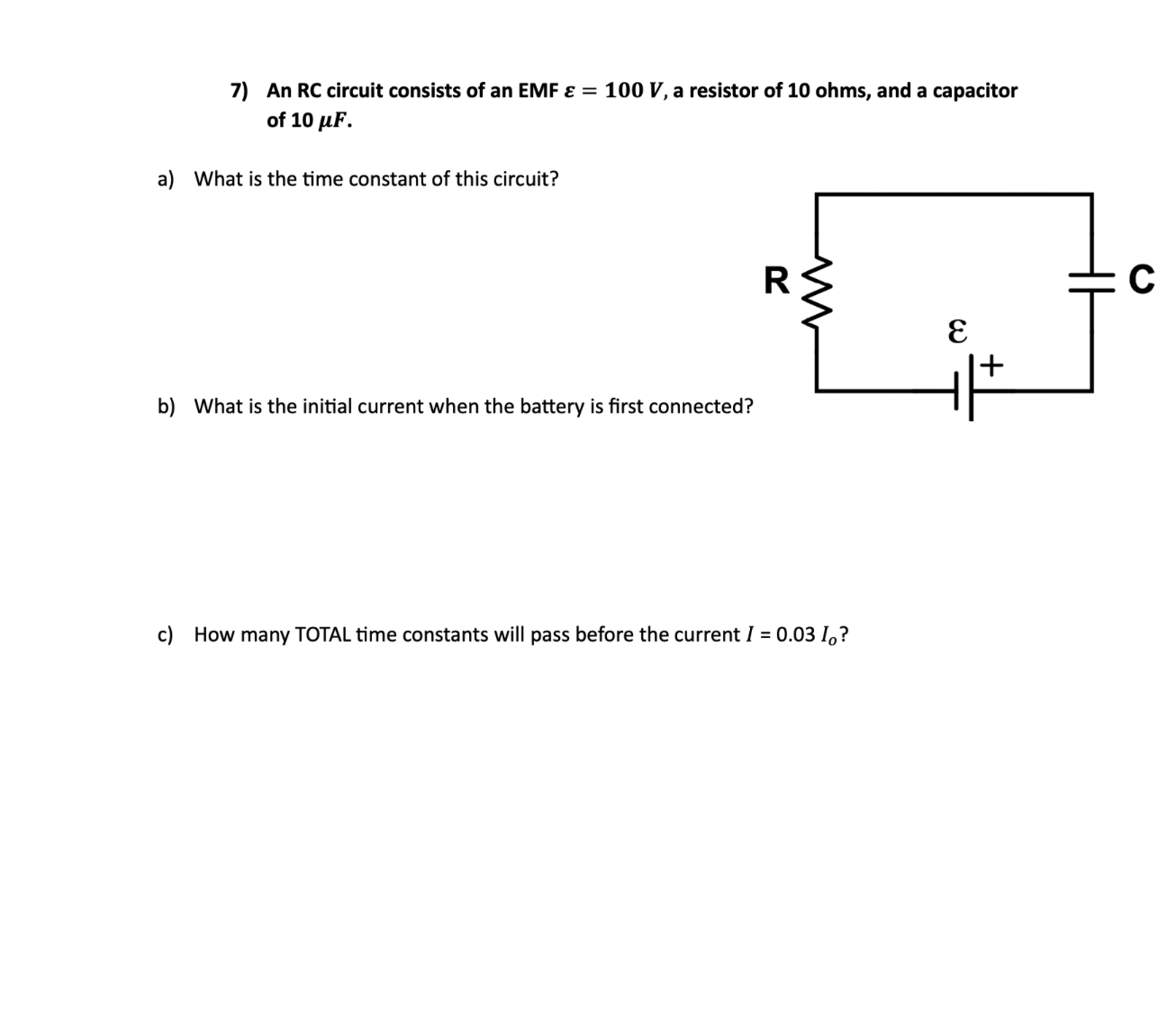 Solved An RC ﻿circuit consists of an ﻿EMF ε=100V, ﻿a | Chegg.com