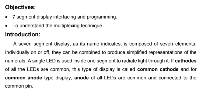 Solved Lab 5 : Seven Segment Display Interfacing with | Chegg.com