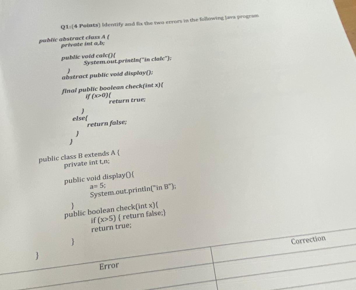 Solved Q1: (4 Points) Identify and fix the two errors in the | Chegg.com