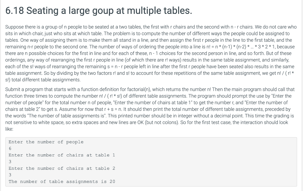 Solved 6.18 Seating a large goup at multiple tables. Suppose | Chegg.com