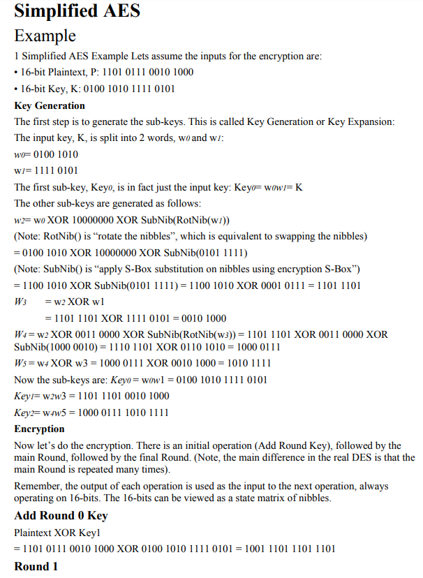 Solved SIMPLIFIED AES 16-bit Plaintext, | Chegg.com