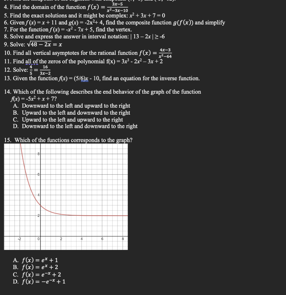 Solved 4. Find the domain of the function f(x)=x2−3x−103x−5 | Chegg.com