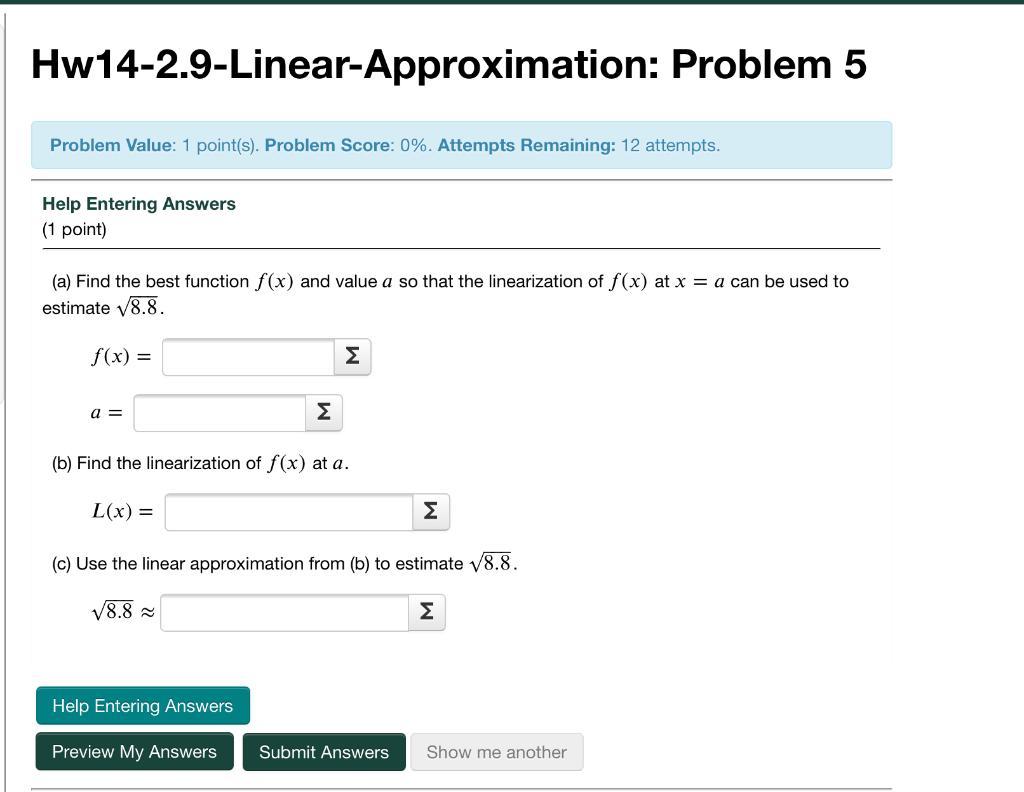 Solved Hw14-2.9-Linear-Approximation: Problem 5 Problem | Chegg.com