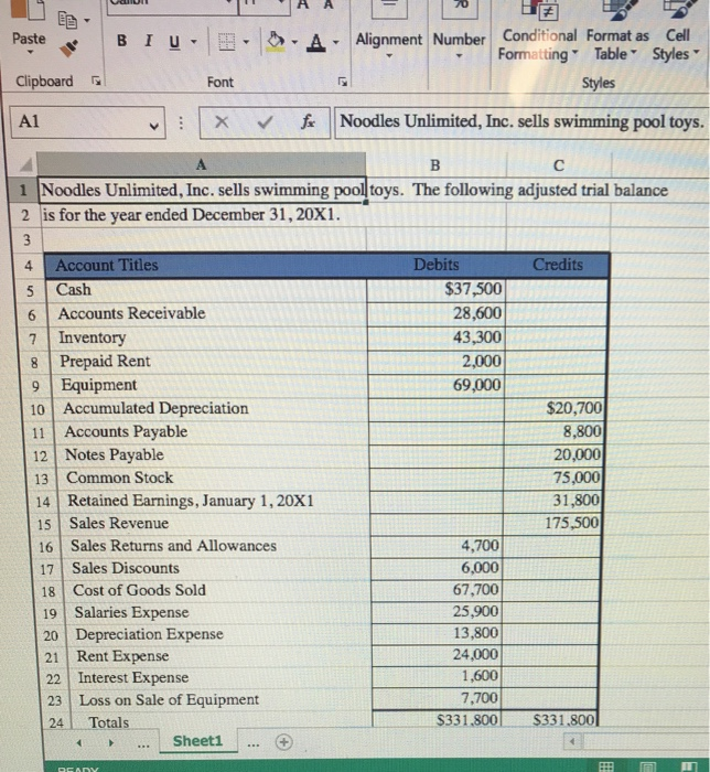 Solved Preparing a Multi-Step Income Statement using Excel's | Chegg.com