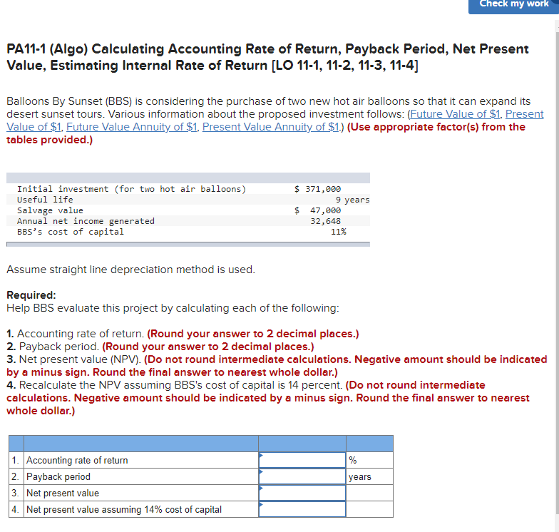 Solved Check my work PA11-1 (Algo) Calculating Accounting | Chegg.com
