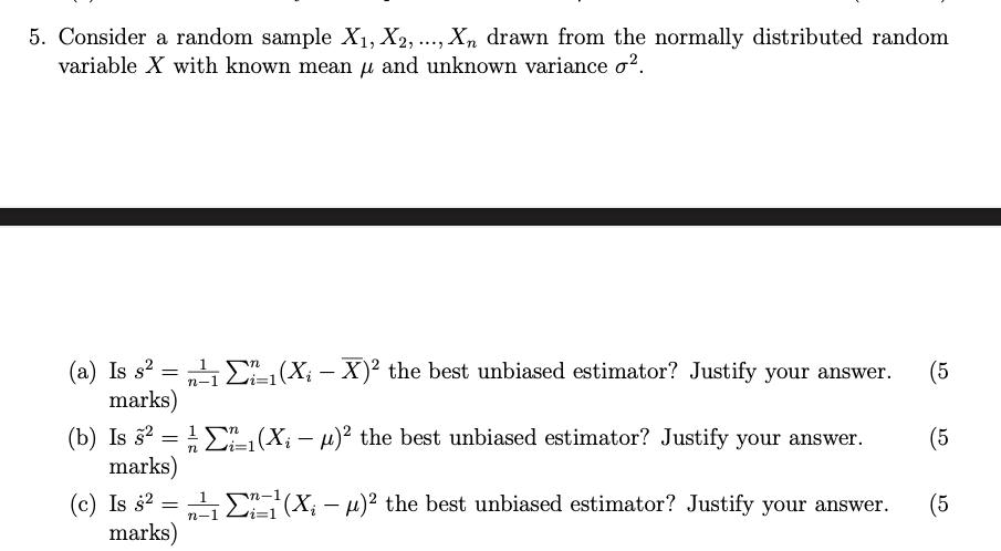 Solved 5. Consider a random sample X1, X2, ..., Xn drawn | Chegg.com