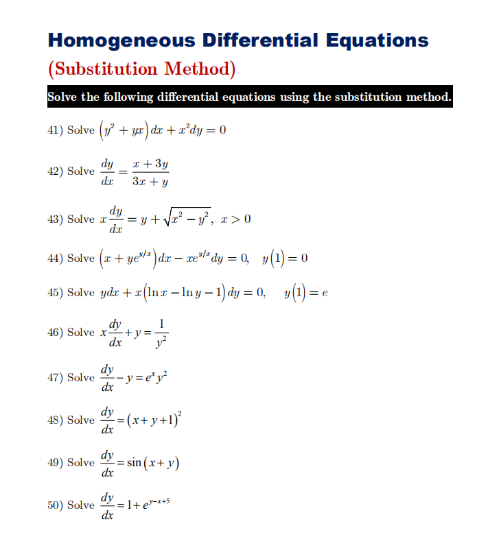 Solved Homogeneous Differential Equations (Substitution | Chegg.com