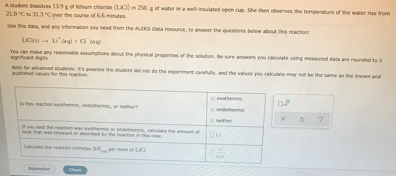 A student dissolves 13.9 g of lithium chloride (LiCl) | Chegg.com