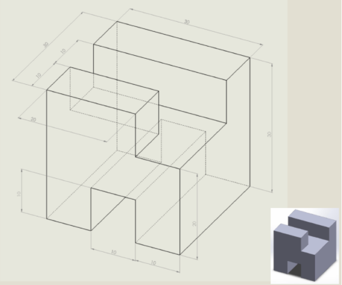 Solved On grid paper draw a 3-View orthographic drawing of | Chegg.com