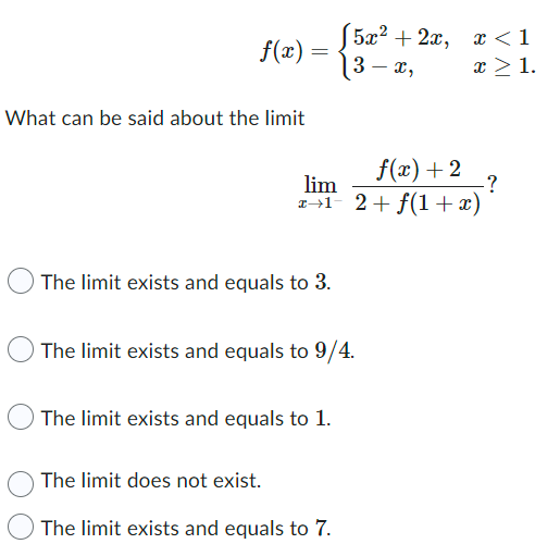 Solved f(x)={5x2+2x,3−x,x