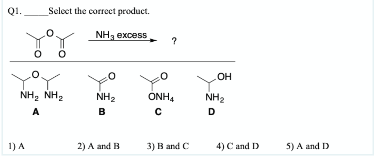 Solved Q1. Select the correct product. NH3 excess ? OH NH | Chegg.com