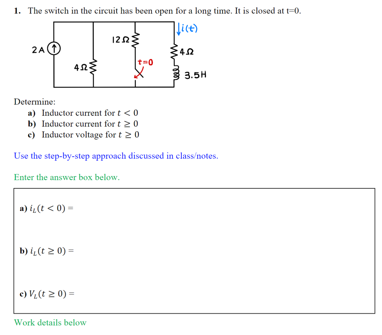 Solved 1. The switch in the circuit has been open for a long | Chegg.com
