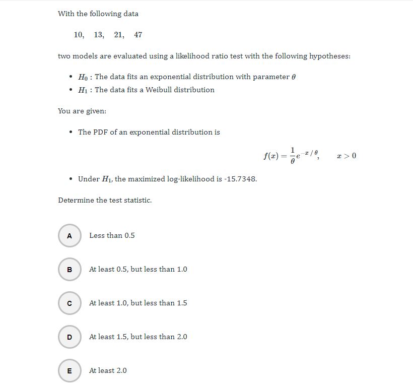 Solved f(x)=θ1e−x/θ,x>0 - Under H1, the maximized | Chegg.com