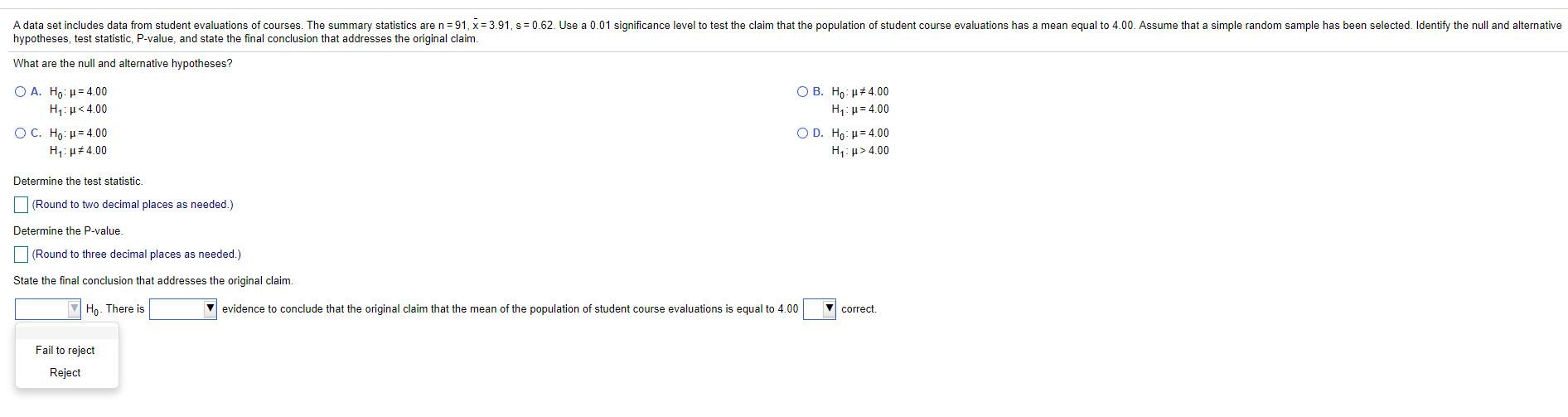 Solved A data set includes data from student evaluations of | Chegg.com