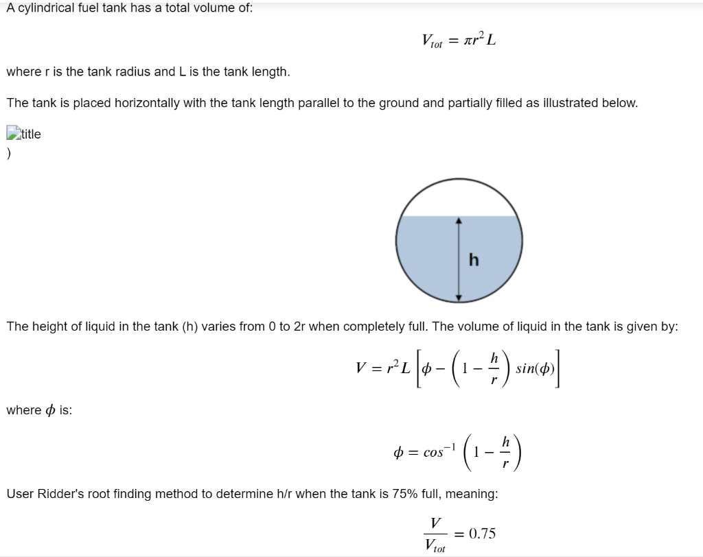 Solved A cylindrical fuel tank has a total volume of: V tot | Chegg.com
