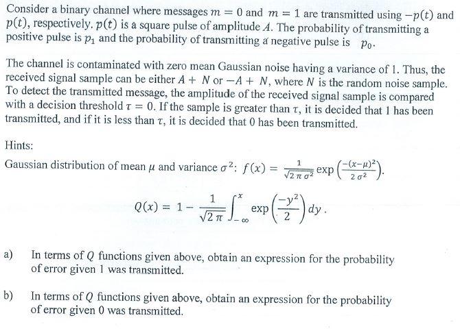 Solved Consider a binary channel where messages m=0 and m=1 | Chegg.com
