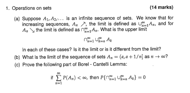Solved 1. Operations on sets (14 marks) (a) Suppose A1, | Chegg.com