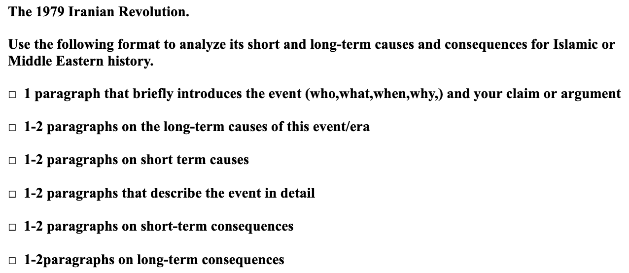 Solved The 1979 Iranian Revolution. Use the following format | Chegg.com