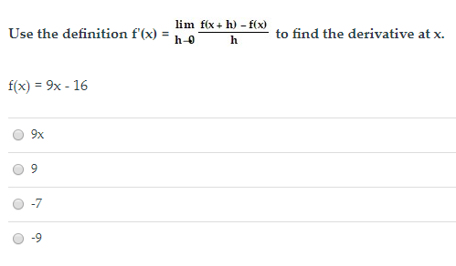Solved Use the definition f(x) = lim lim h 0 f(x+h)-f(x) - h | Chegg.com