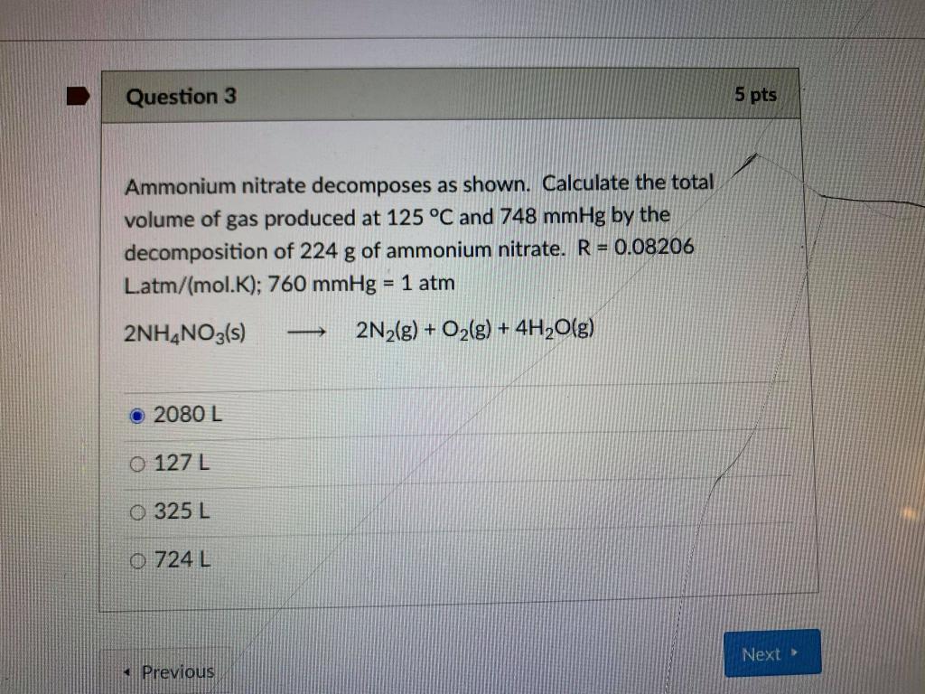 Solved Question 3 5 pts Ammonium nitrate decomposes as | Chegg.com
