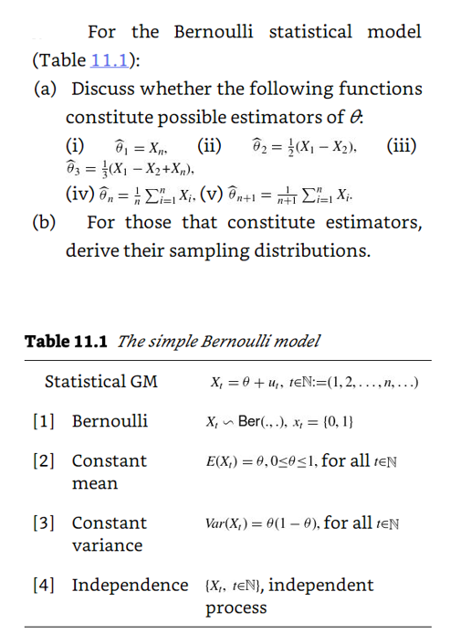 Solved For the Bernoulli statistical model (Table 11.1): (a) | Chegg.com