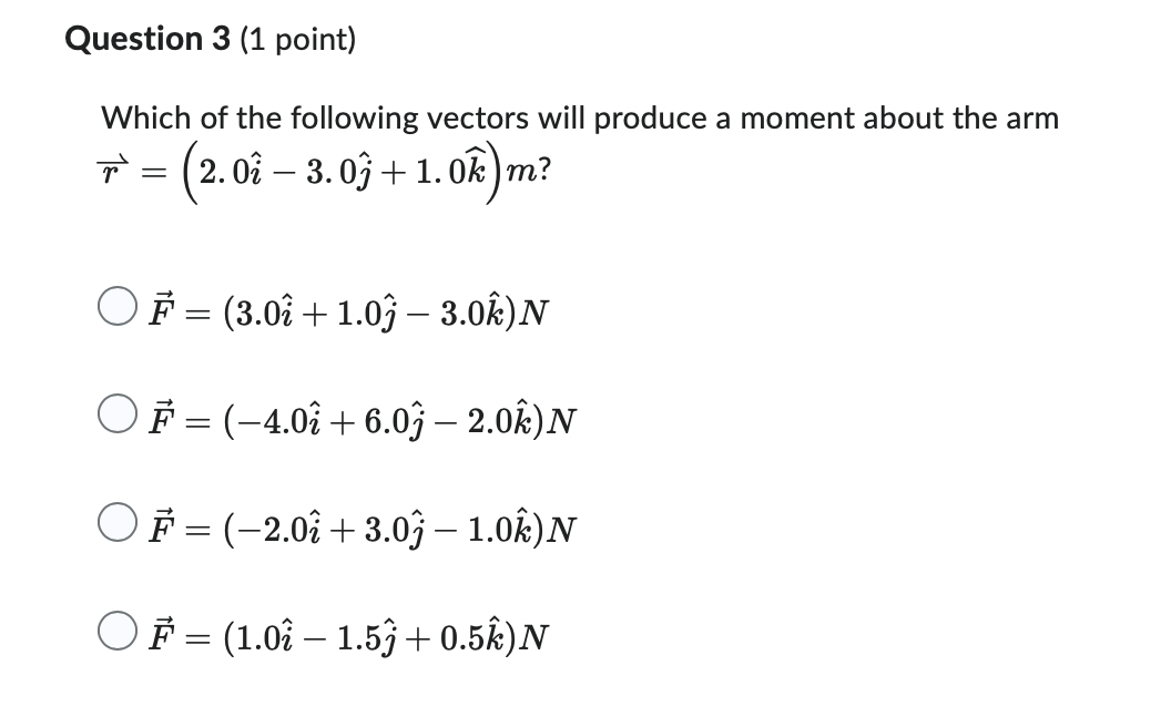 Solved Which of the following vectors will produce a moment | Chegg.com